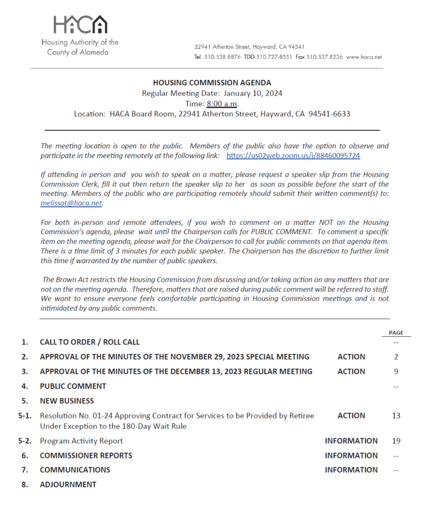 Housing Commission Regular Meeting – 1/10/2024 | Housing Authority Of ...